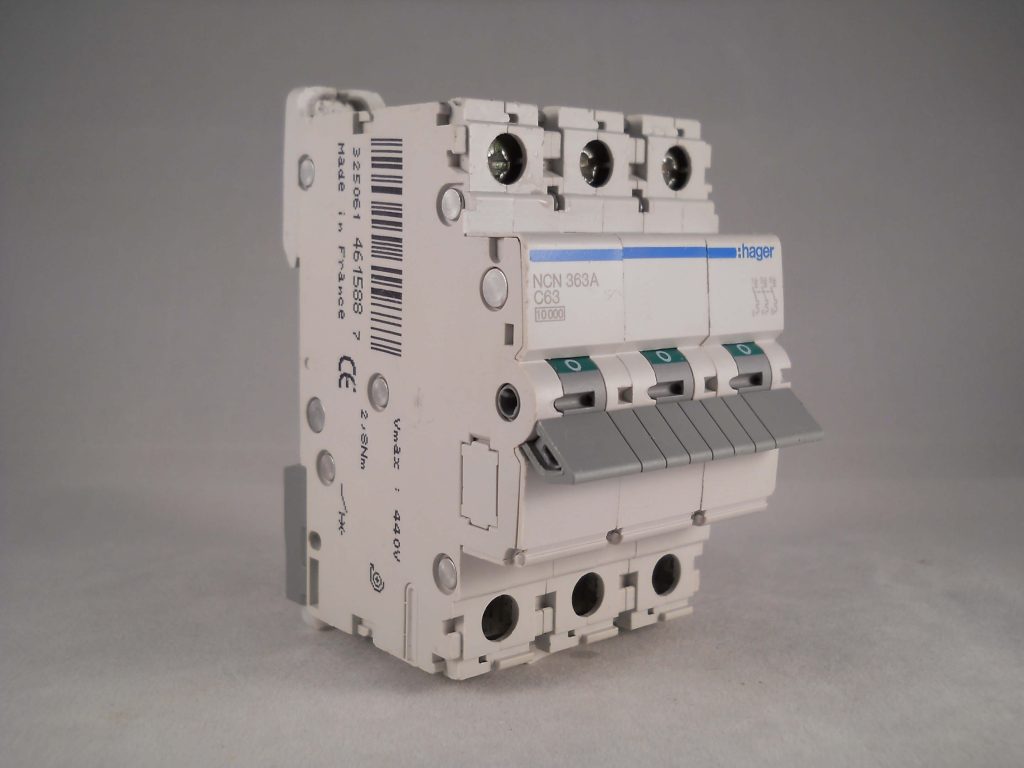 Hager MCB 63 Amp Triple Pole 3 Phase Circuit Breaker Type C 63A NCN363A ...