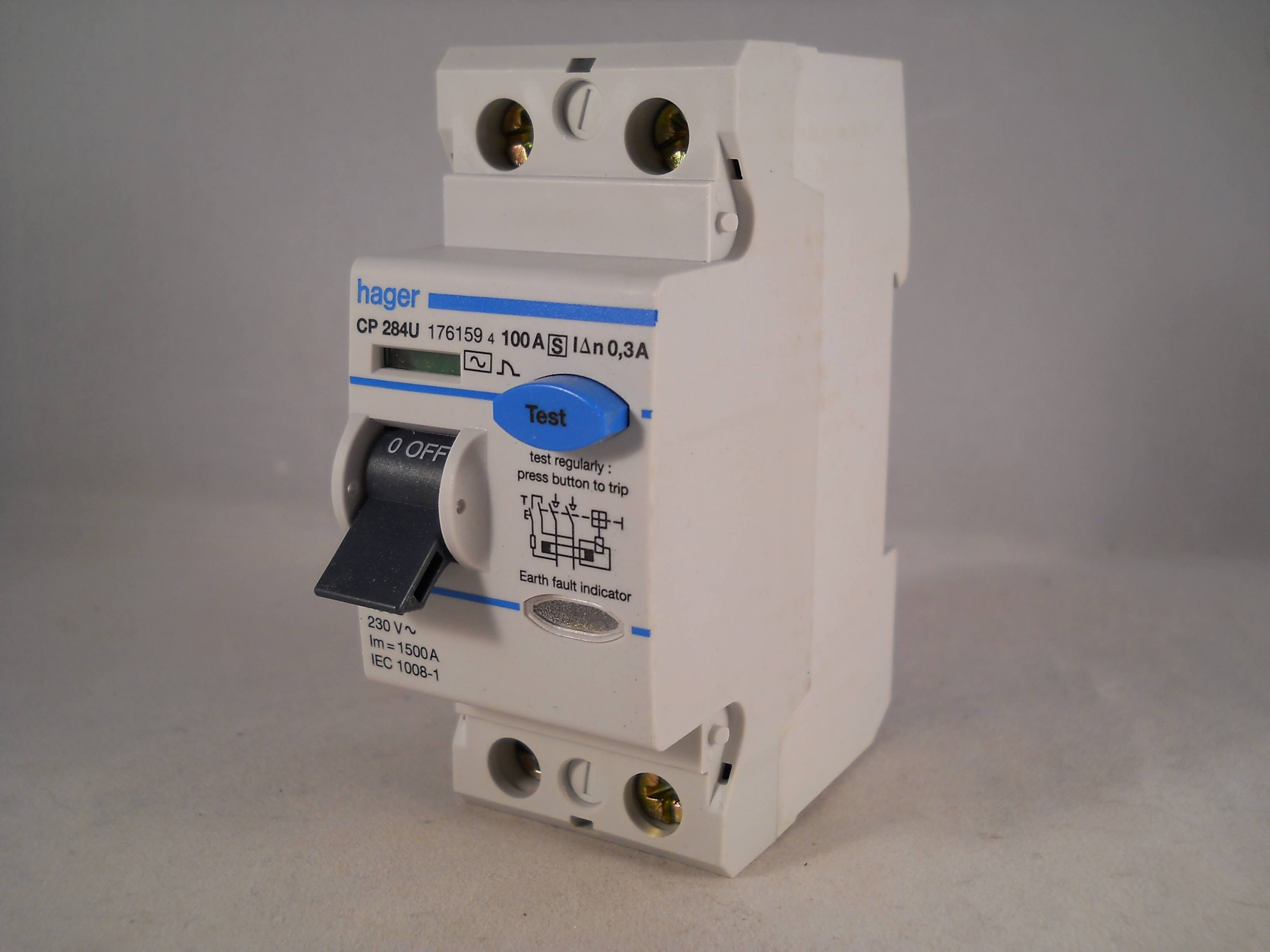 Hager RCD 100 Amp 300mA Double Pole 100A RCCB Time Delayed CP284U NEW ...