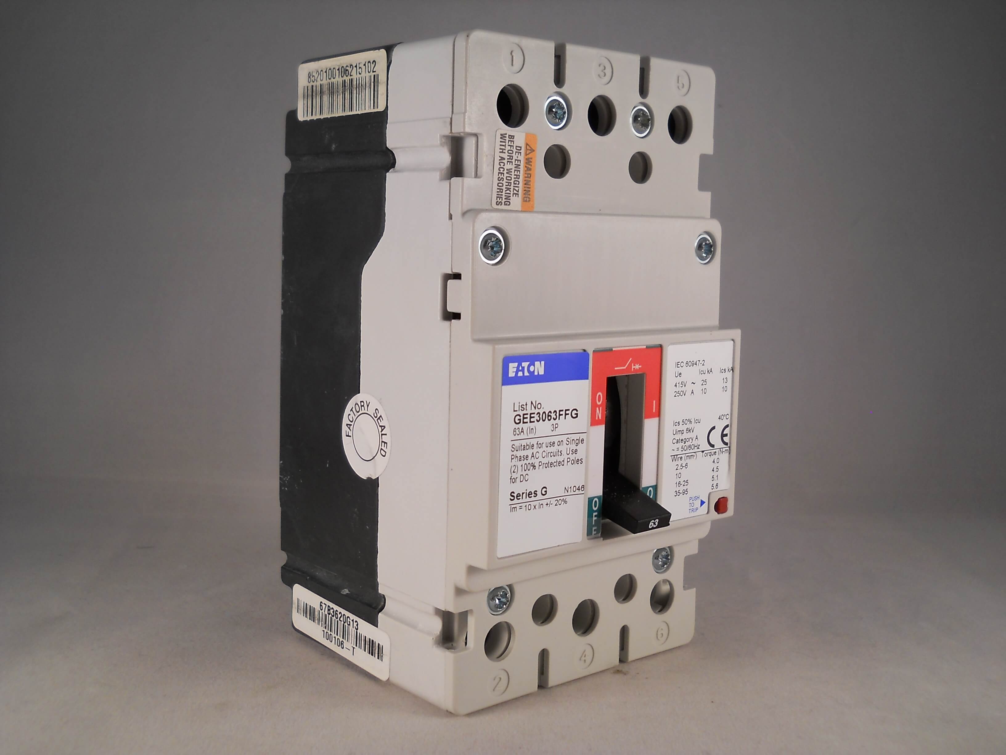 Eaton MCCB 63 Amp Triple Pole 63A 3 Phase Series G GEB3063FFG ...