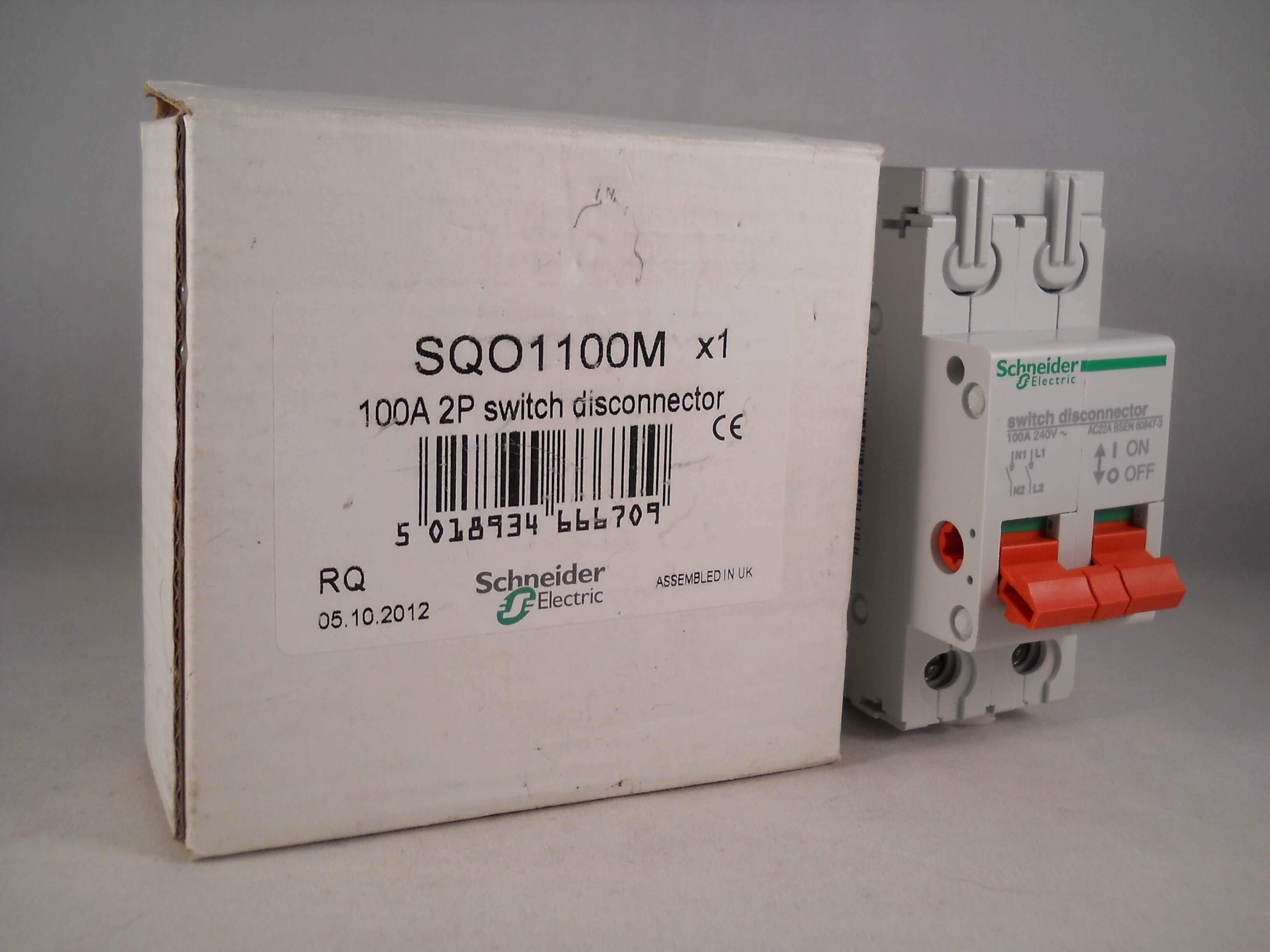 Schneider SQO 100 Amp Main Switch 100A Double Pole Qwikline II SQO1100M ...