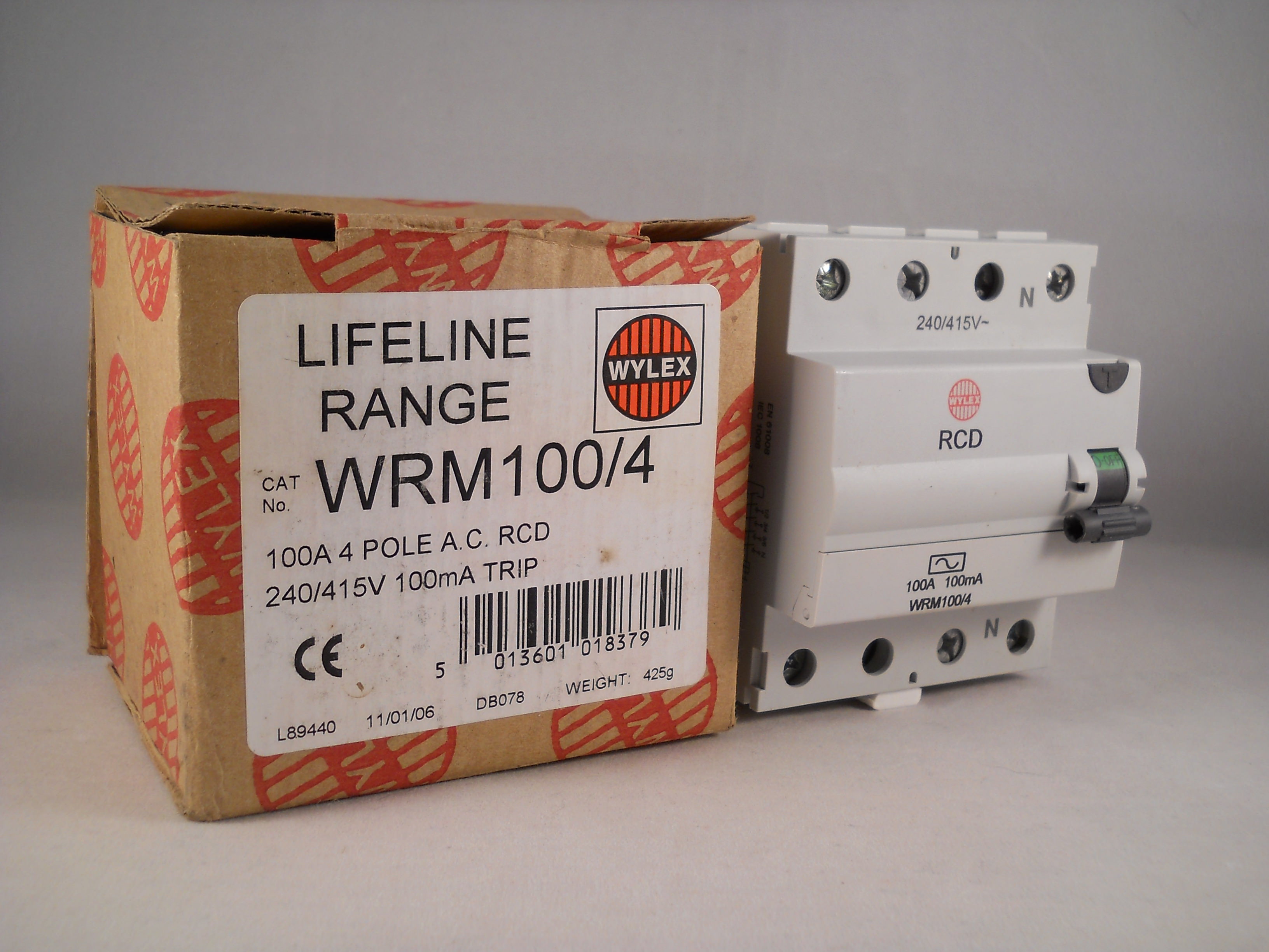 Wylex RCD 100 Amp 100mA Four Pole 100A RCCB Trip WRM100/4 NEW ...