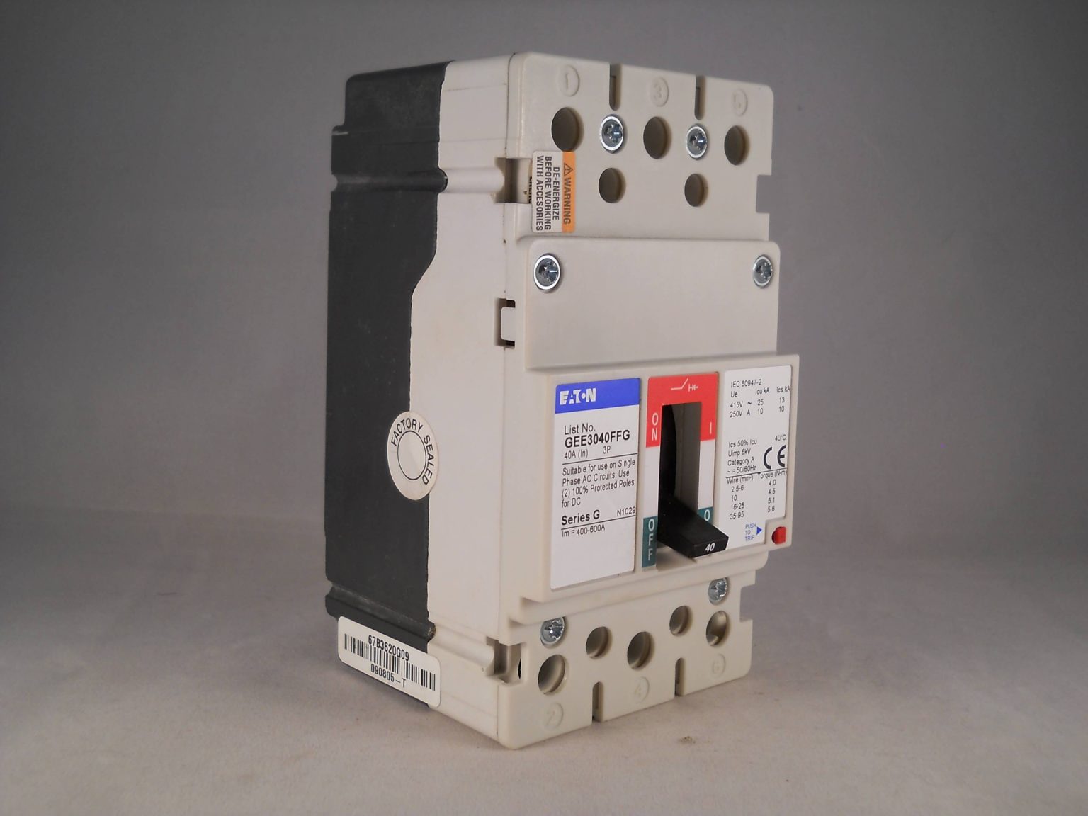 Eaton MCCB 40 Amp Triple Pole 40A 3 Phase Series G GEB3040FFG ...