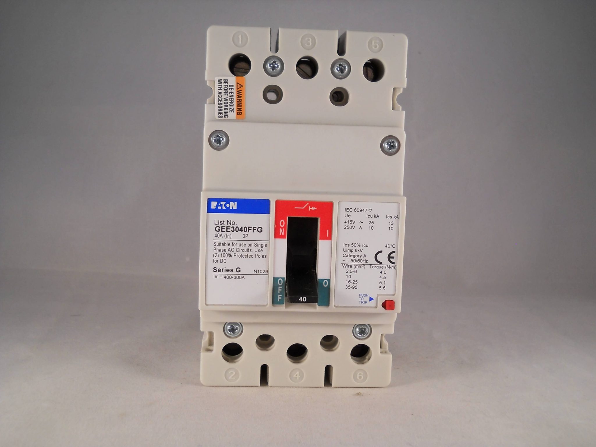 Eaton MCCB 40 Amp Triple Pole 40A 3 Phase Series G GEB3040FFG ...