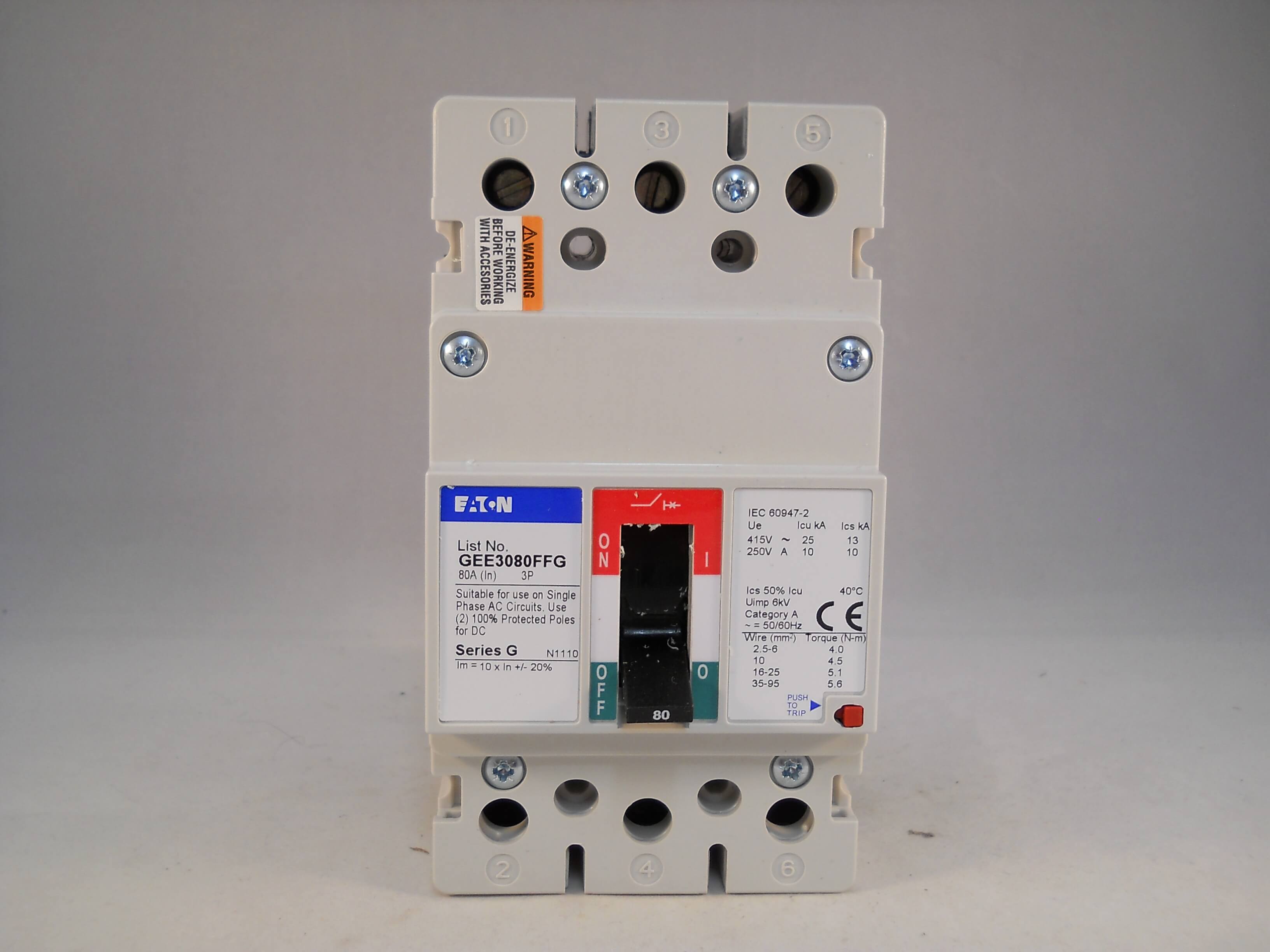 Eaton MCCB 80 Amp Triple Pole 80A 3 Phase Series G GEB3080FFG ...
