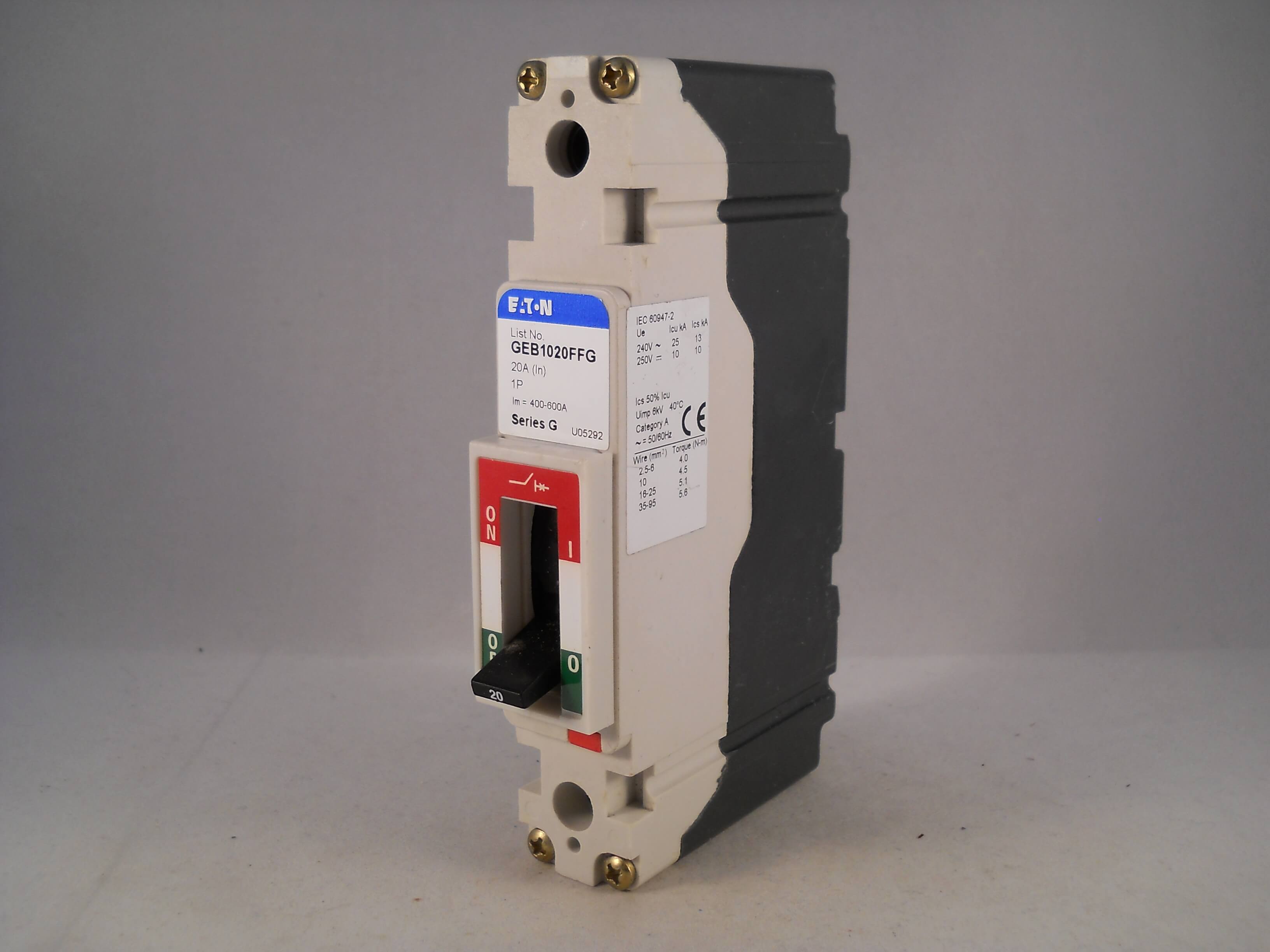 Eaton MCCB 20 Amp Single Pole 20A Series G Breaker GEB1020FFG ...