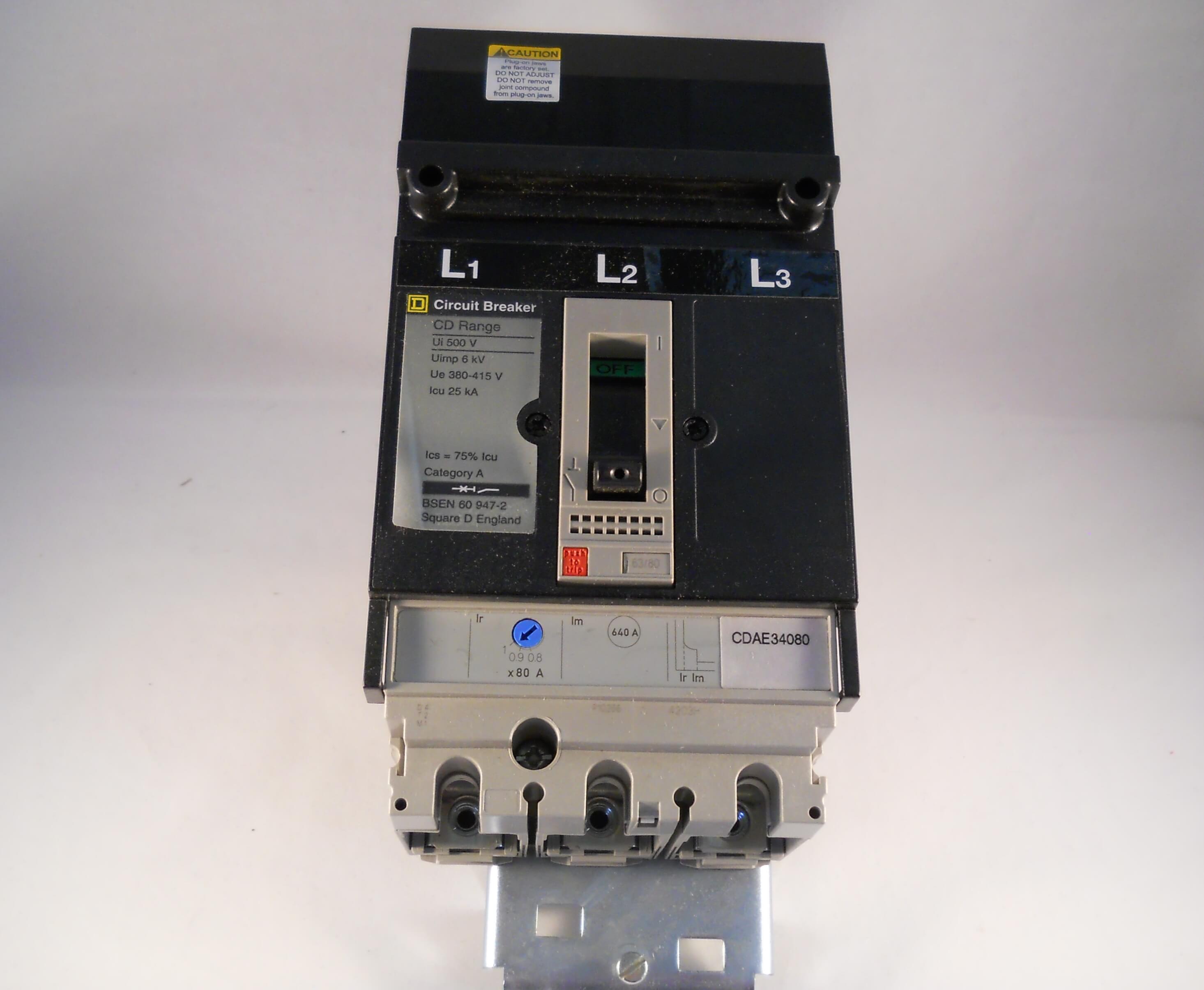 Square D MCCB 80 Amp Triple Pole 3 Phase 80A CD Range I-Line CDAE34080 ...