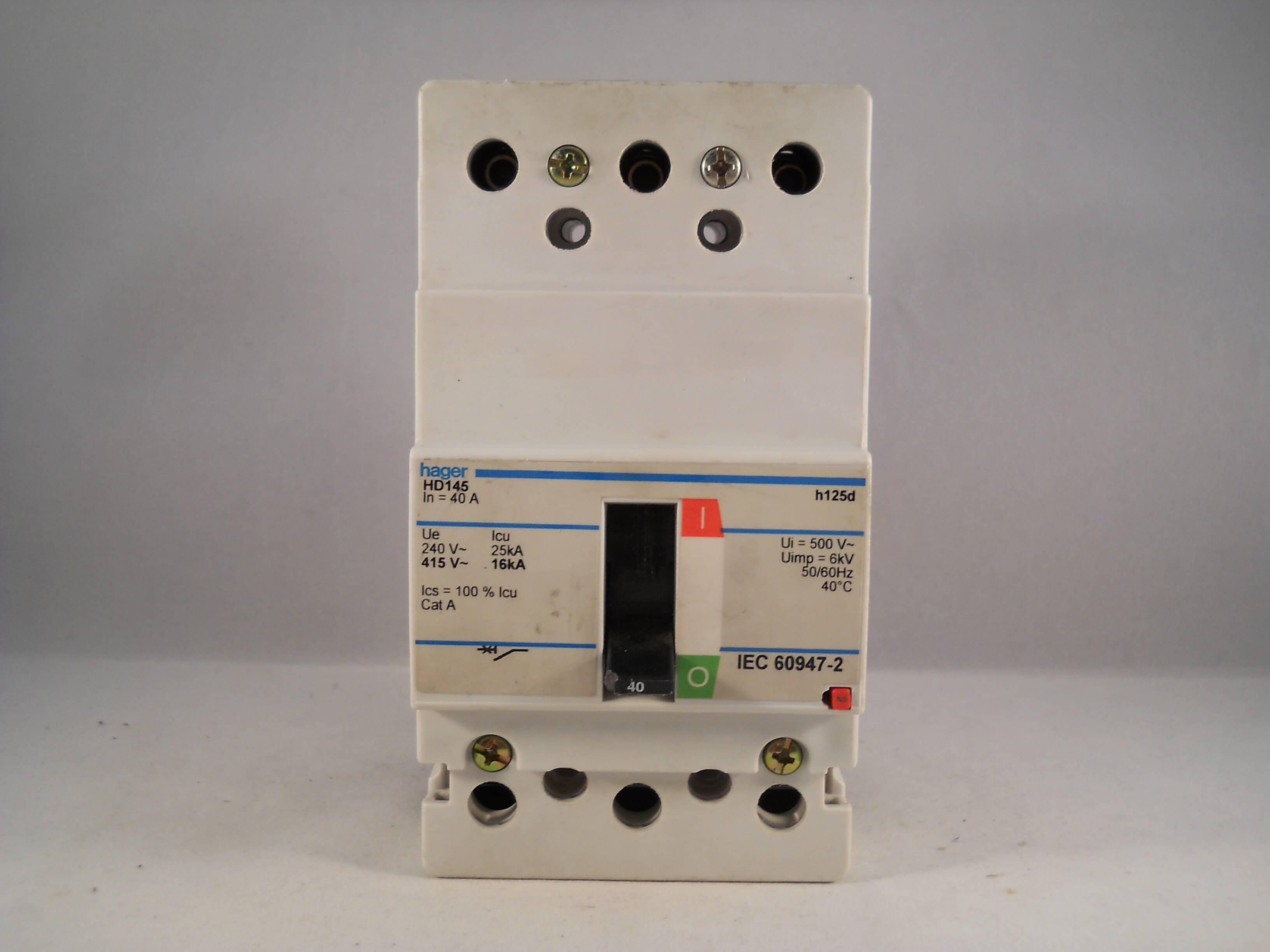 Hager MCCB 40 Amp Triple Pole 40A 3 Phase Breaker H125D HD145 ...