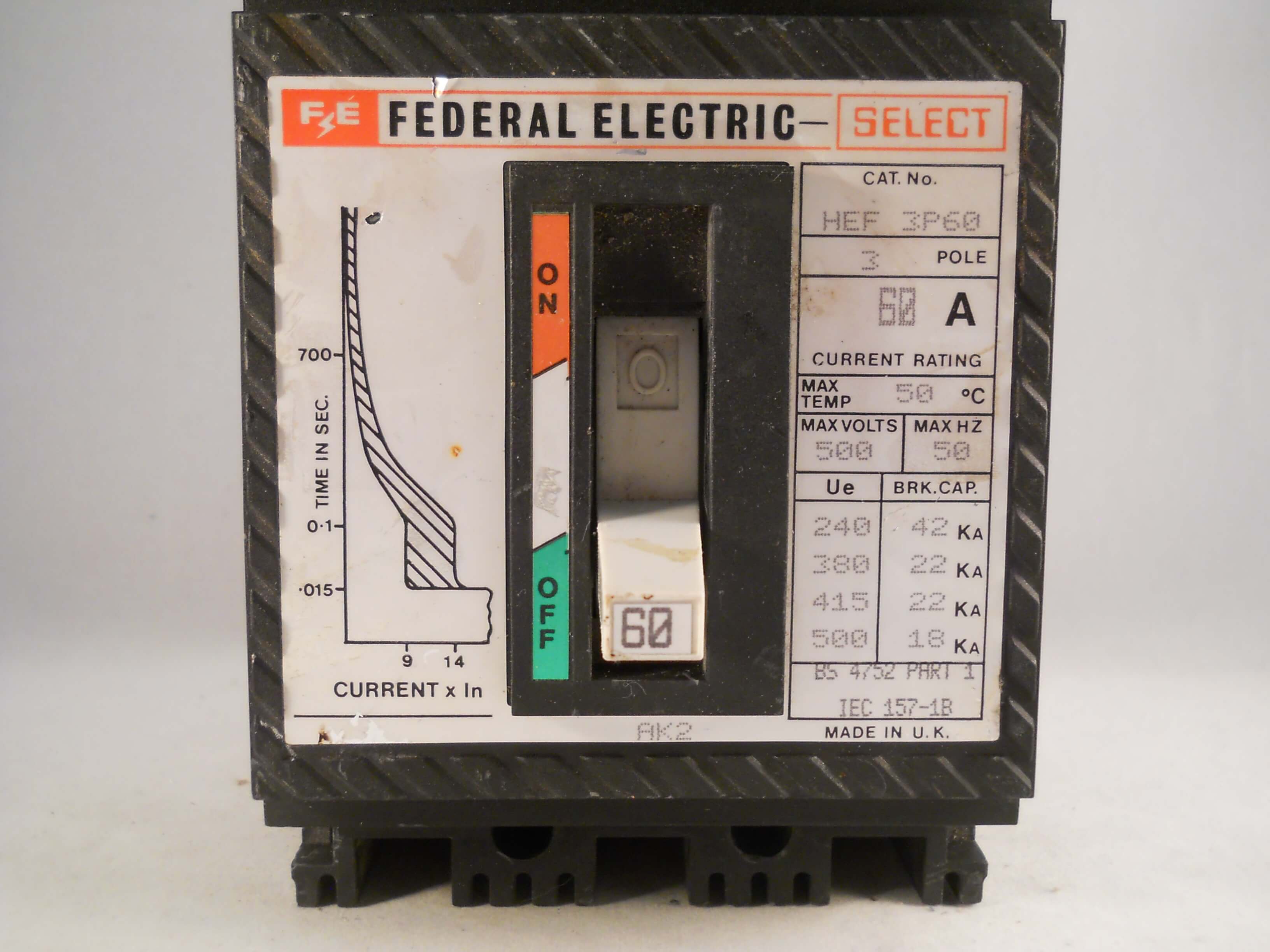 Federal Electric MCCB 60 Amp Triple Pole 3 Phase Breaker Select 60A ...