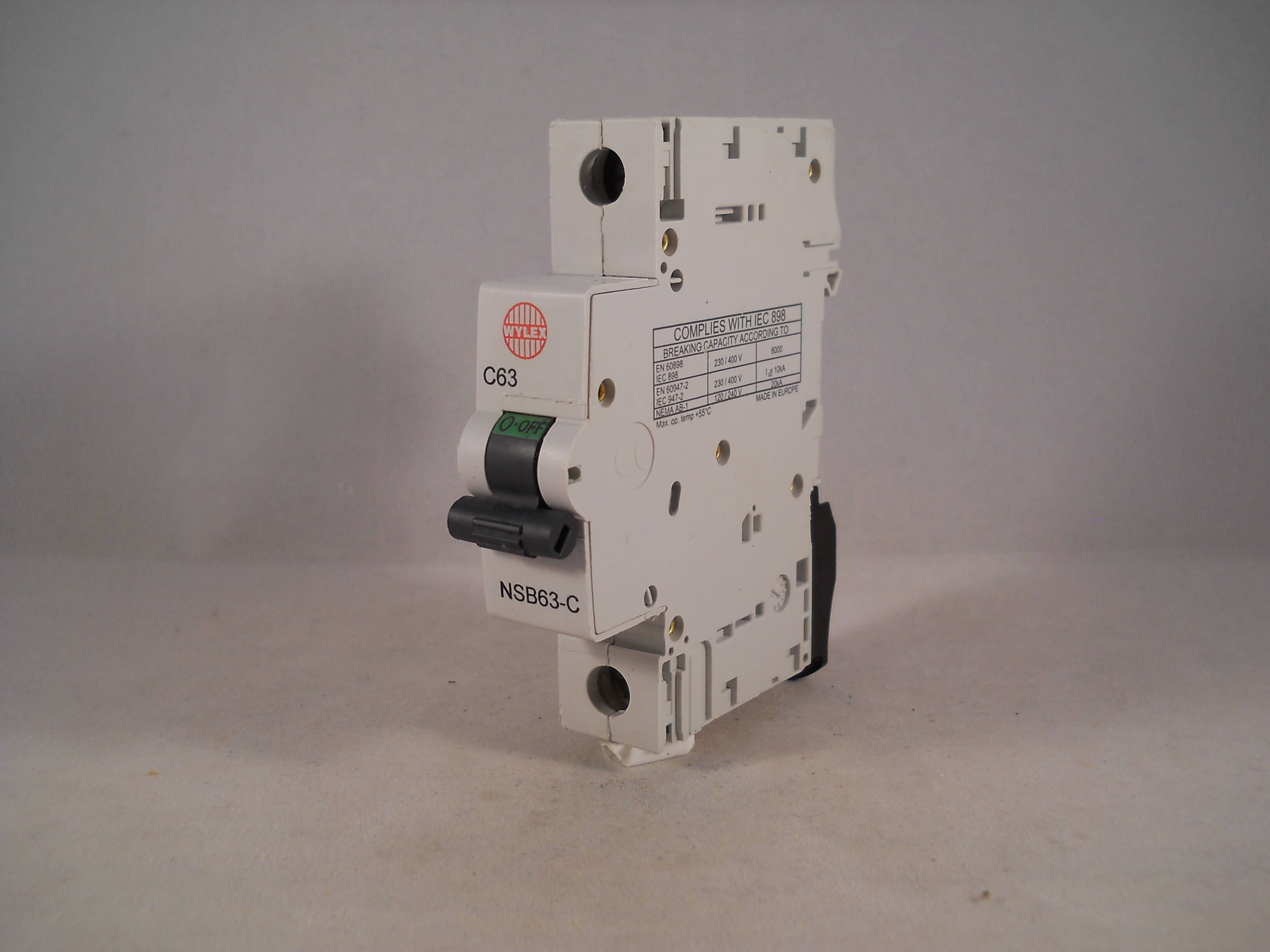 Wylex NSB MCB 63 Amp Single Pole Circuit Breaker Type C 63A NSB63-C ...