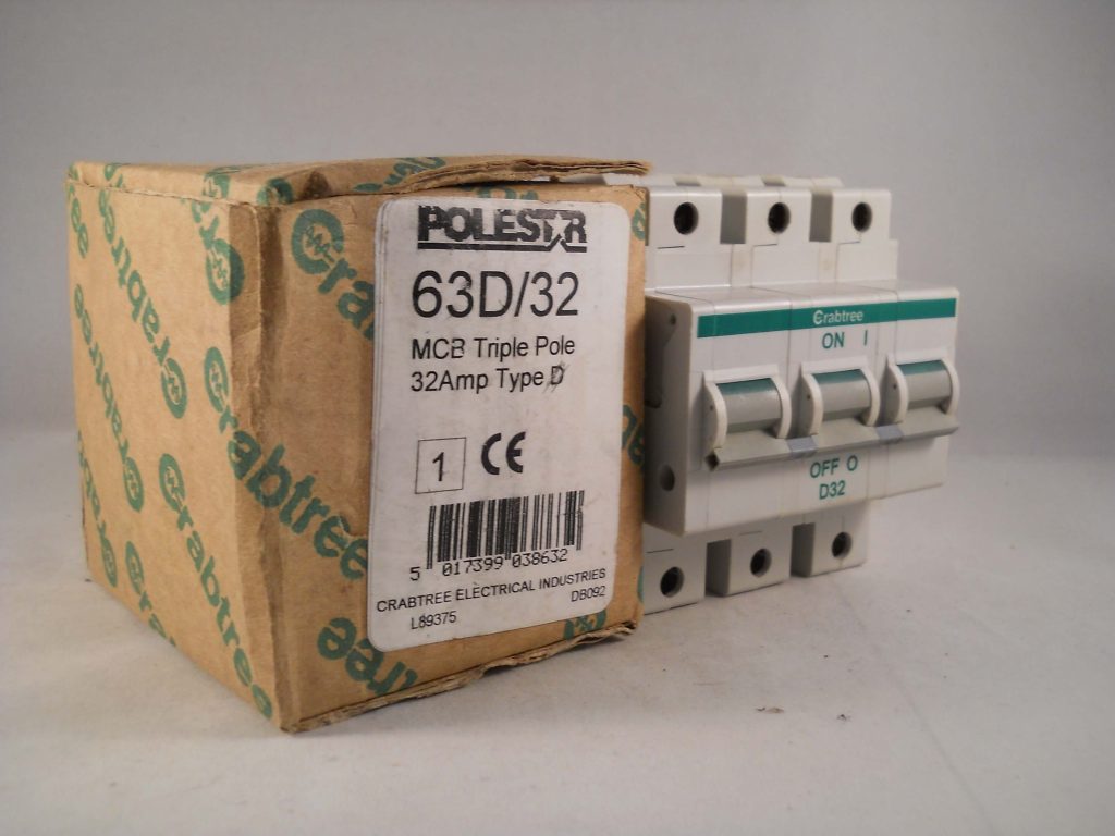 Crabtree Polestar MCB 32 Amp Type D 32A Triple Pole 3 Phase Breaker 63D ...