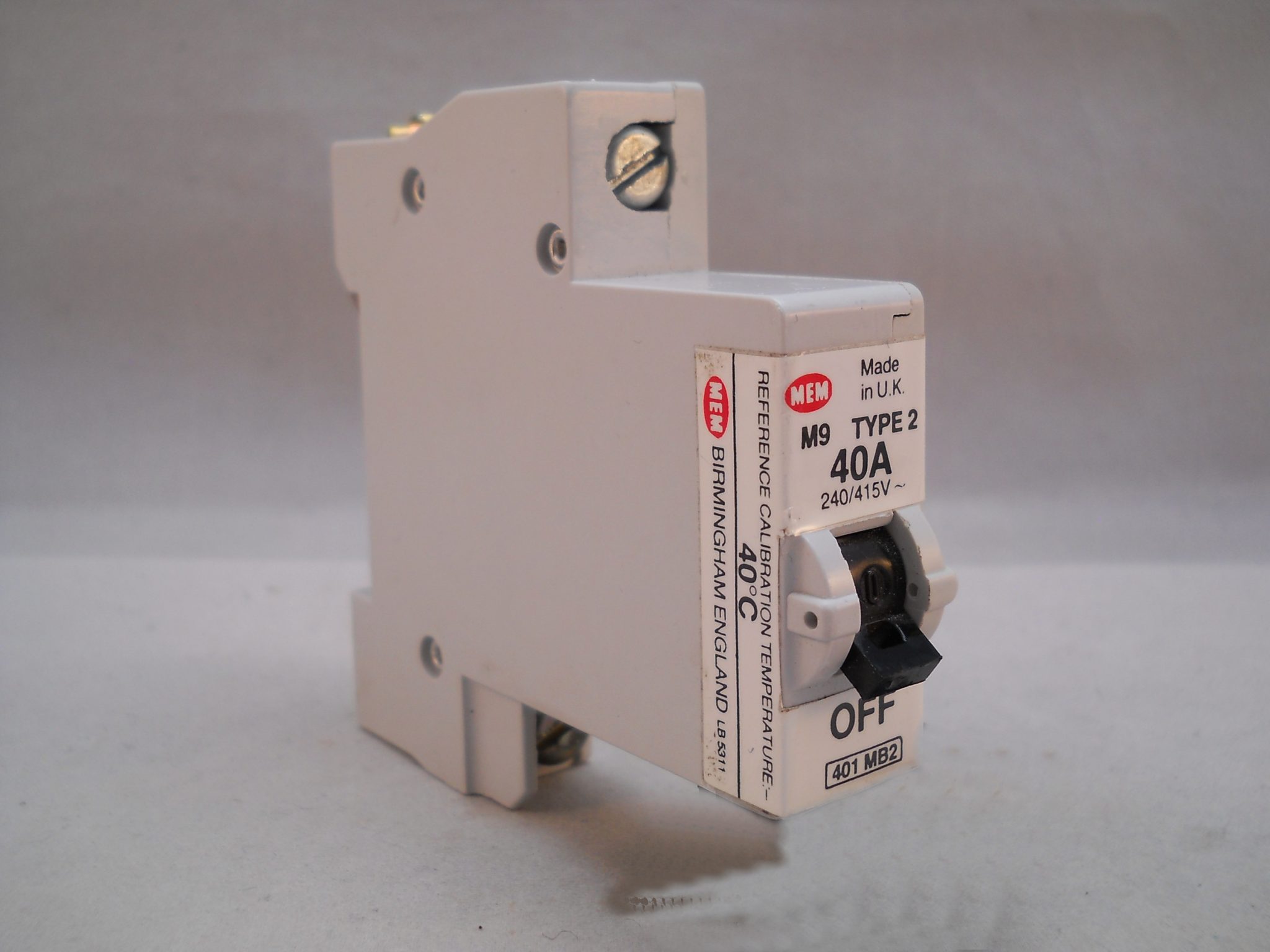 MEM MCB Type 2 40 Amp M9 Single Pole 40A Memshield 1 T401B 2T401 401MB ...