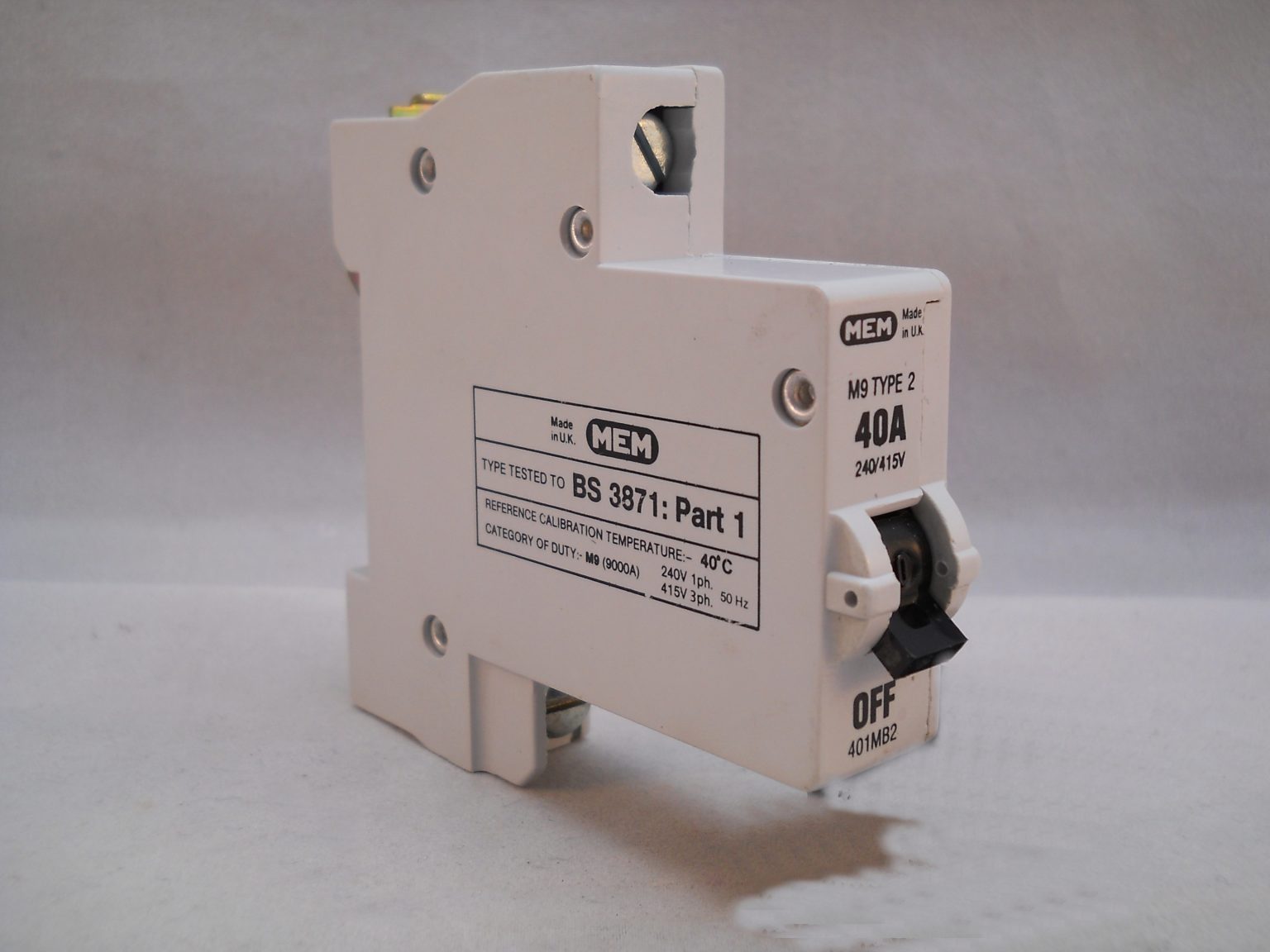MEM MCB Type 2 40 Amp M9 Single Pole 40A Memshield 1 T401B 2T401 401MB ...