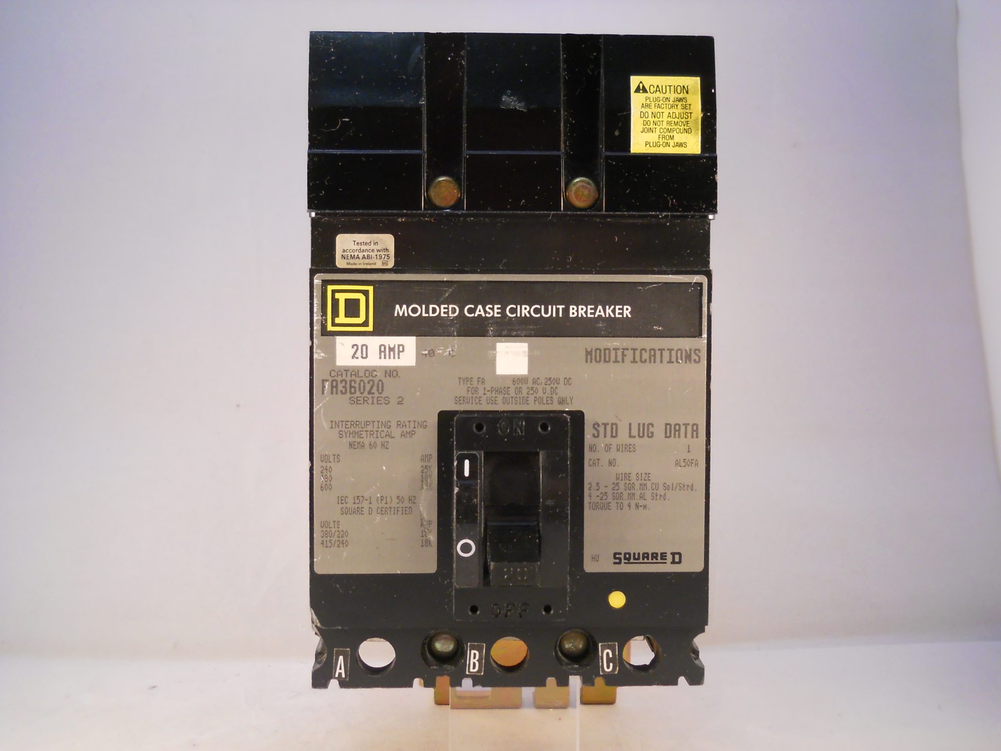 Square D MCCB 20 Amp Triple Pole 3 Phase 20A Series 2 i-Line Breaker ...