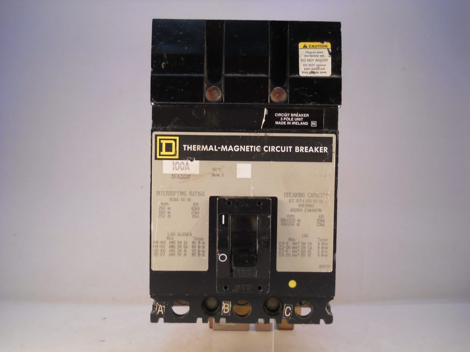 Square D MCCB 100 Amp Triple Pole 3 Phase 100A Series 2 i-Line Breaker ...