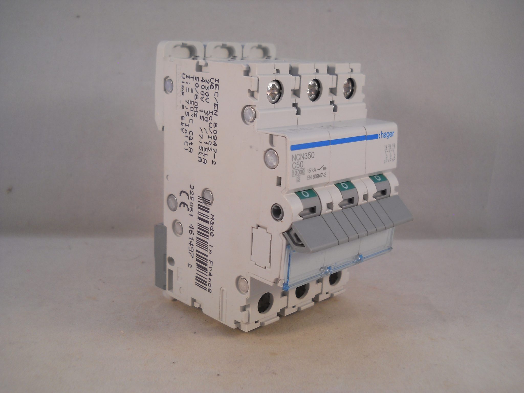 Hager MCB 50 Amp Triple Pole 3 Phase Circuit Breaker Type C 50A NCN350A ...