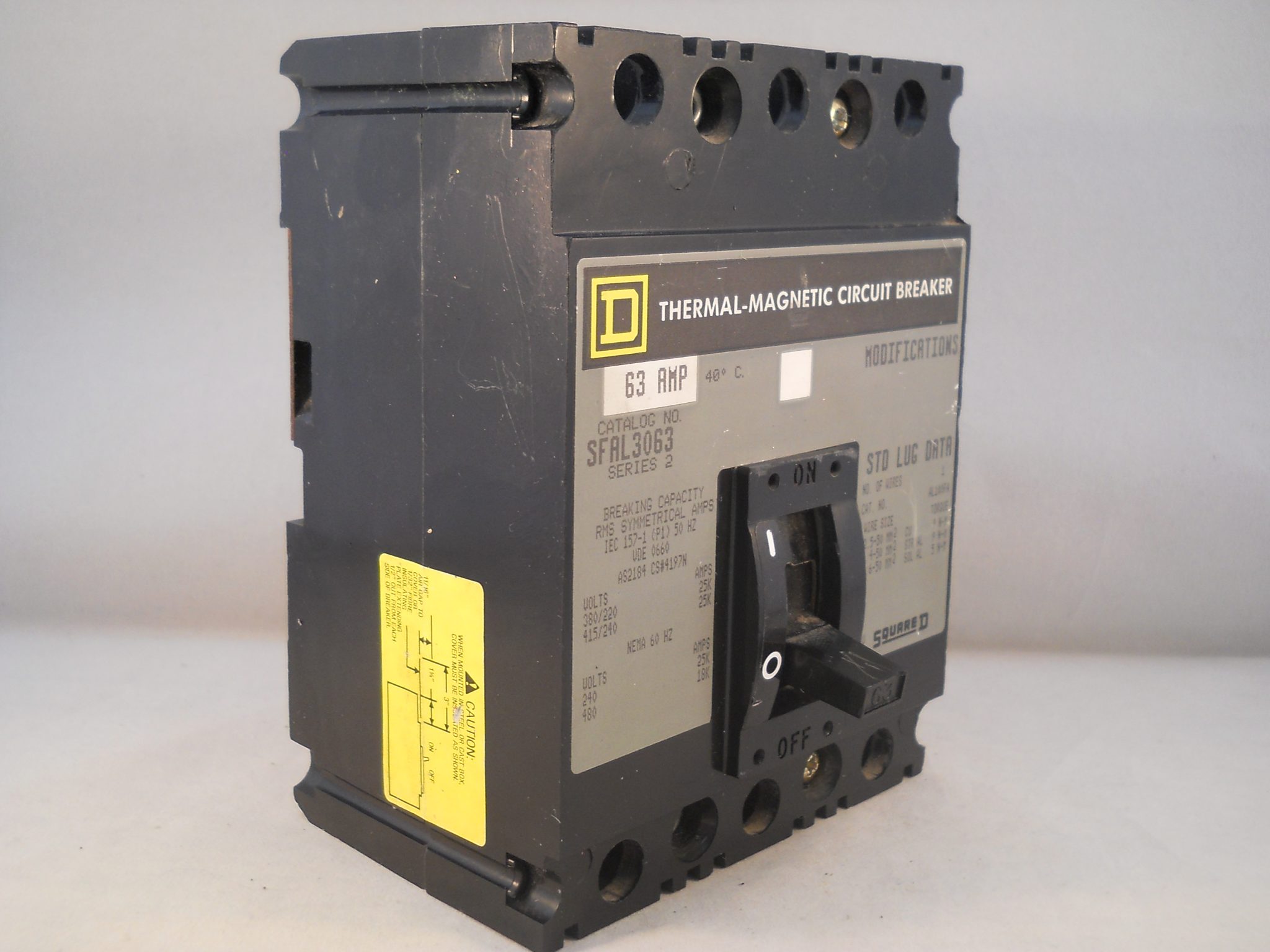 Square D MCCB 63 Amp Triple Pole 3 Phase 63A Series 2 SF Range SFAL3063 ...
