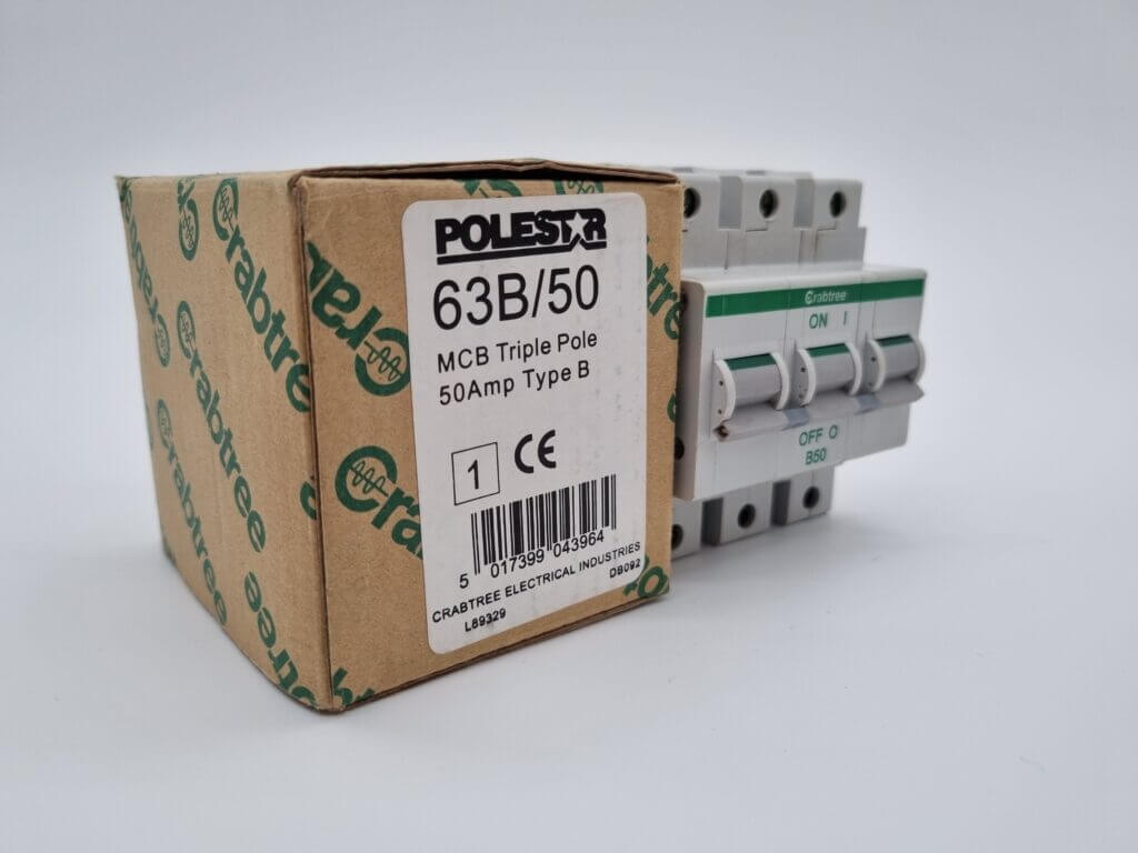 Crabtree Polestar MCB 50 Amp Type B 50A Triple Pole 3 Phase Breaker 63B ...