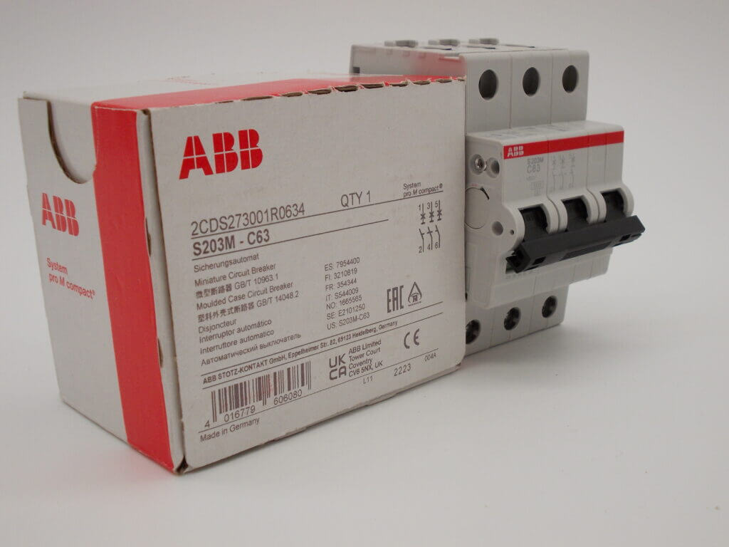 ABB MCB 63 Amp Type C Triple Pole 63A C63 Three Phase Breaker S203M ...